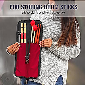 Tbest Drum Stick Bags Sacoche Baguette,Drum Sticks Bag Holder,IRIN Drum Stick Storage Hanging Bag Drumstick Portable Handbag with Handle 5 Colors Available(Black/Red/Green/Blue/)(Red)