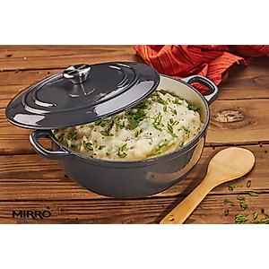 Mirro MIR-19059 4.8 Quart Cast Iron White Enamel Coated Interior Dutch Oven, Grey, Ready to Use