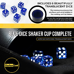 Harbor Loot Blue Dice Shaker Cup Complete with Matching Dice Set of Six Blue Translucent Dice