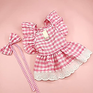 Pet Princess Dress - Dog Cat Sweet Dresses, Ruffle Sleeves Plaid Print Cat Princess Dress, Dog Clothes for Small Dogs Cats Puppy Pet Kitten Hot Pink XS