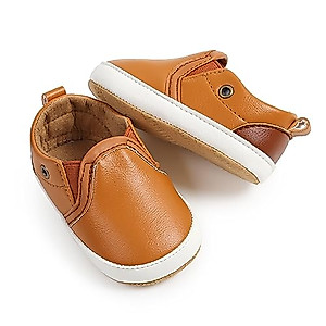 LAFEGEN Baby Boys Girls Classic PU Leather Loafers Soft Sole Oxford Dress Shoes First Walking Flat Moccasins Casual Sneaker(6-12 Months Infant 15 Brown)