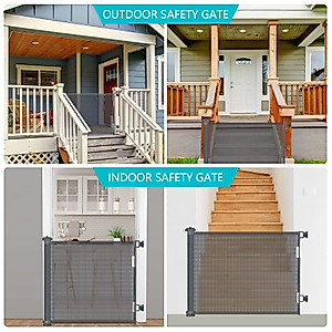 Retractable Baby Gate, Extra Wide Child Mesh Safety Gate with 2 Sets of Mounting Hardware, Pet Dog Gate 34" Tall, Extends to 59" Wide for Stairs, Doorways, Hallways, Deck, Banisters Indoor/Outdoor