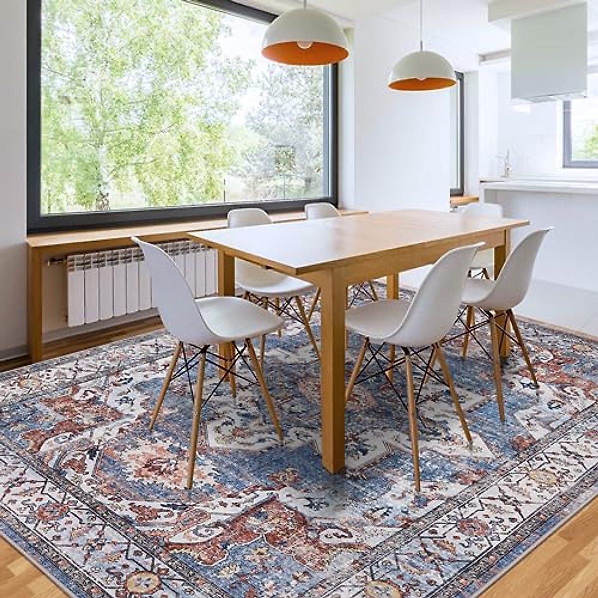 8x10 Area Rugs for Living Room Bedroom: Large Washable Rug with Non-Slip Backing Non-Shedding Stain Resistant, Boho Floral Large Carpet for Dining Room Nursery Home Office Indoor Gray Blue/Brown