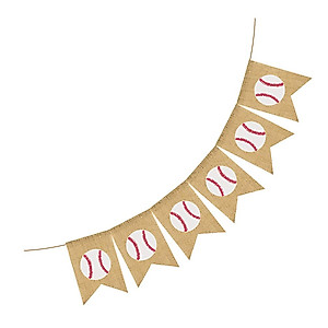 Amosfun Sport Theme Party Banner Vintage Burlap Baseball Pattern Happy Sport Bunting Banner for Sport Baseball Lover Boy Birthday Decoration