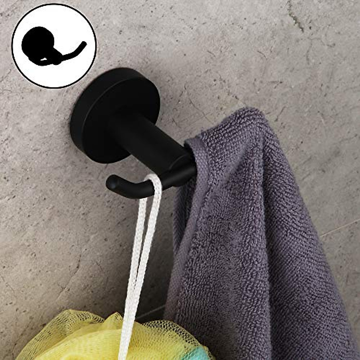 GERZWY Bathroom Matte Black Coat Hook SUS 304 Stainless Steel Double Towel/Robe Clothes Hook for Bath Kitchen Modern Hotel Style Wall Mounted AG61918-BK