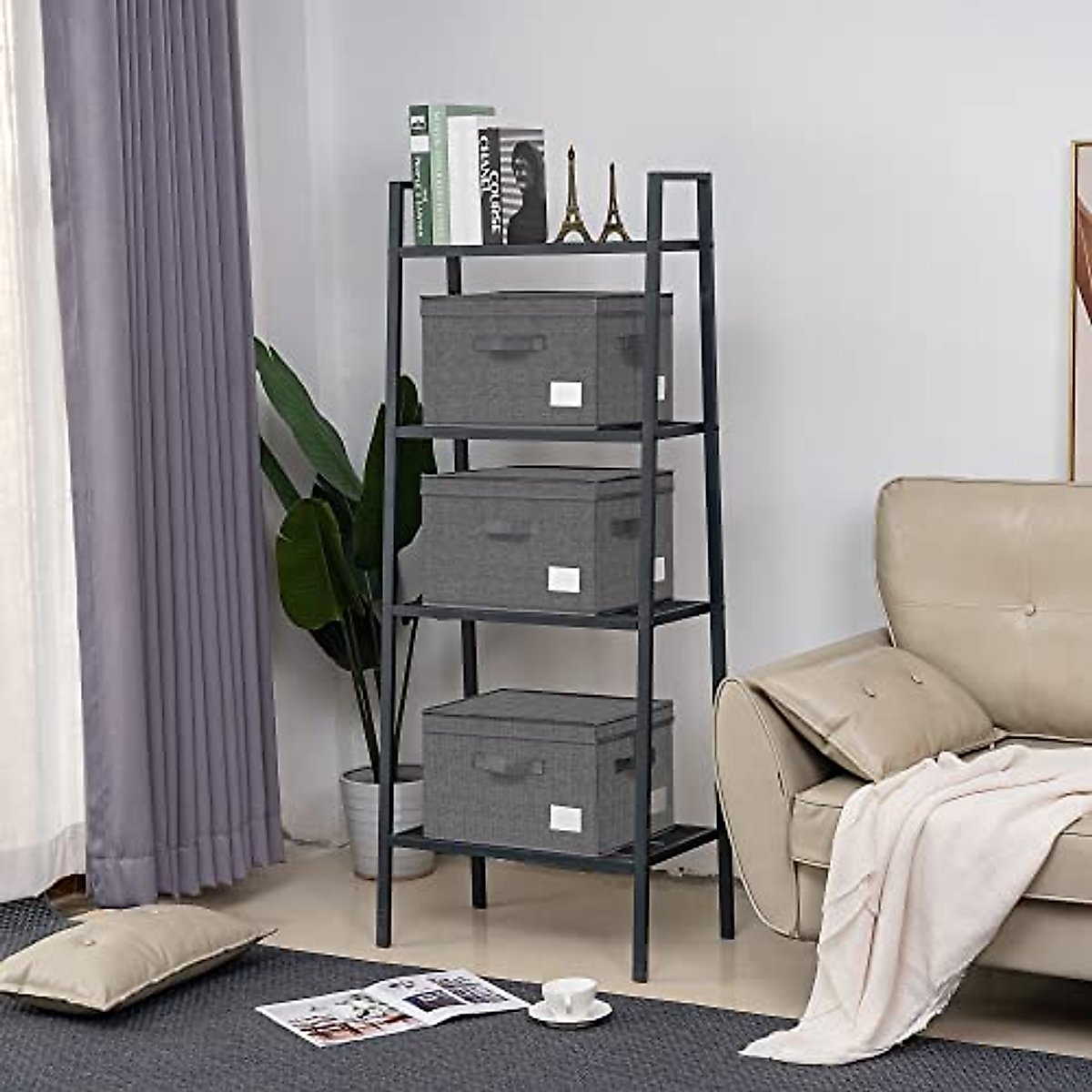 DOVAMY Large Storage Bins with Lids, Foldable Decorative Storage Boxes, Shelf Organizer for Closet, Storage Baskets, 15.7”L x 11.8”W x 9.8”H, Dark Gray BDR0301
