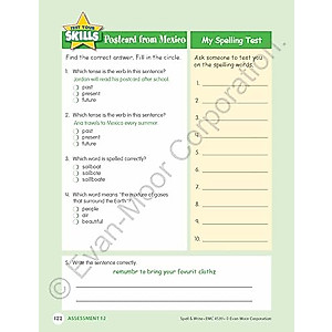 Evan-Moor Skill Sharpeners Spell and Write Workbook, Grade 3, 120 Spelling Words, Test Prep, Word Families, Short Vowels, Grammar, Punctuation, Creative Writing, Vocabulary, Activities, Homeschool