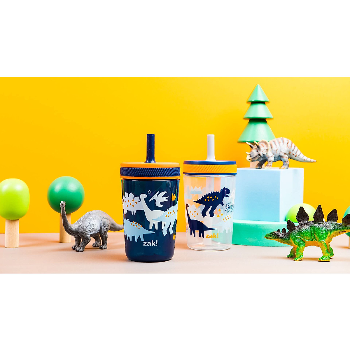 Zak Designs Kelso Toddler Cups For Travel or At Home, 15oz 2-Pack Durable Plastic Sippy Cups With Leak-Proof Design is Perfect For Kids (DinoRoar, Zaksaurus)