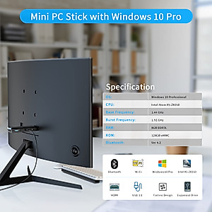 OUVISLITE [Lightweight] Fanless Mini PC Stick - Equip with Atom X5-Z8350 (8GB DDR3L, 128GB eMMC) with Win 10 Pro, Small Form Portable Computer Stick Supports 128GB TF Card, Bluetooth 4.2 and Wi-Fi