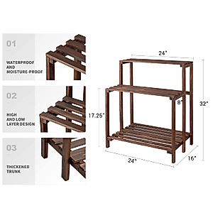 Mkono Wood Plant Stand 3 Tier Plant Shelf Indoor Outdoor Flower Pot Display Shelf Rack Garden Potting Bench Multiple Ladder Stand Planter Holder for Home Patio Lawn Living Room Corner Balcony