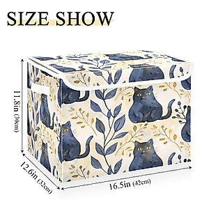 DALAWU Containers Baskets with Lids Adorable Cat Fabric Foldable Storage Bins Organizer with Lid Collapsible Storage Boxes for Home Bedroom Closet Office