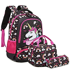 Meisohua Girls Backpack Unicorn Backpack for Girls Elementary School Backpack for Kids Water Resistant School Bag with Lunch Tote Bag Pencil Purse Bag 3 in 1 Sets Bookbags