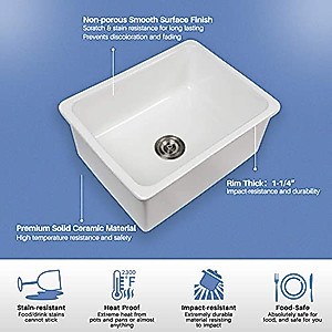 24 Undermount Kitchen Sink - Enbol 24x18 inch Undermount White Porcelain Kitchen Sink Single Bowl with Strainer PU2318