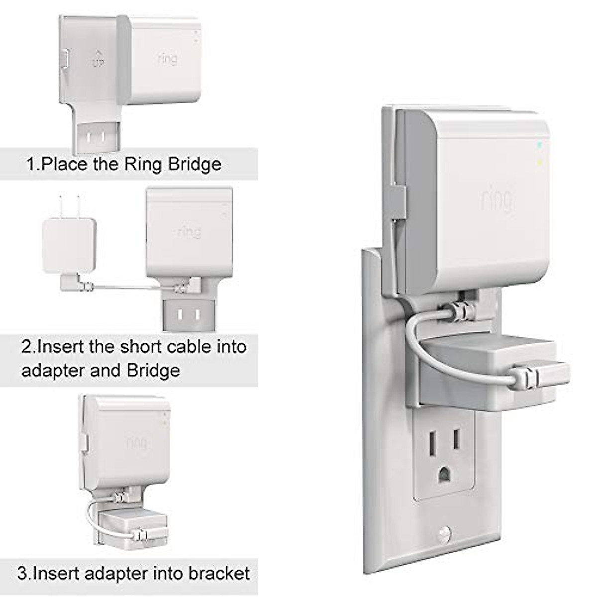 Outlet Mount for Ring Bridge, No Drilling and Speace Saving Wall Mount Holder with Short Cable for Ring Smart Lighting Bridge (1 Pack)