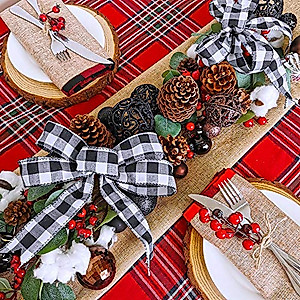 50 Yards Black and White Buffalo Check Plaid Wired Ribbon 1.5" Wide Gingham Ribbon for Rustic Christmas Tree Wreath Gift Wrapping Bows Crafts Floral Arrangement Festive Farmhouse Party Decoration