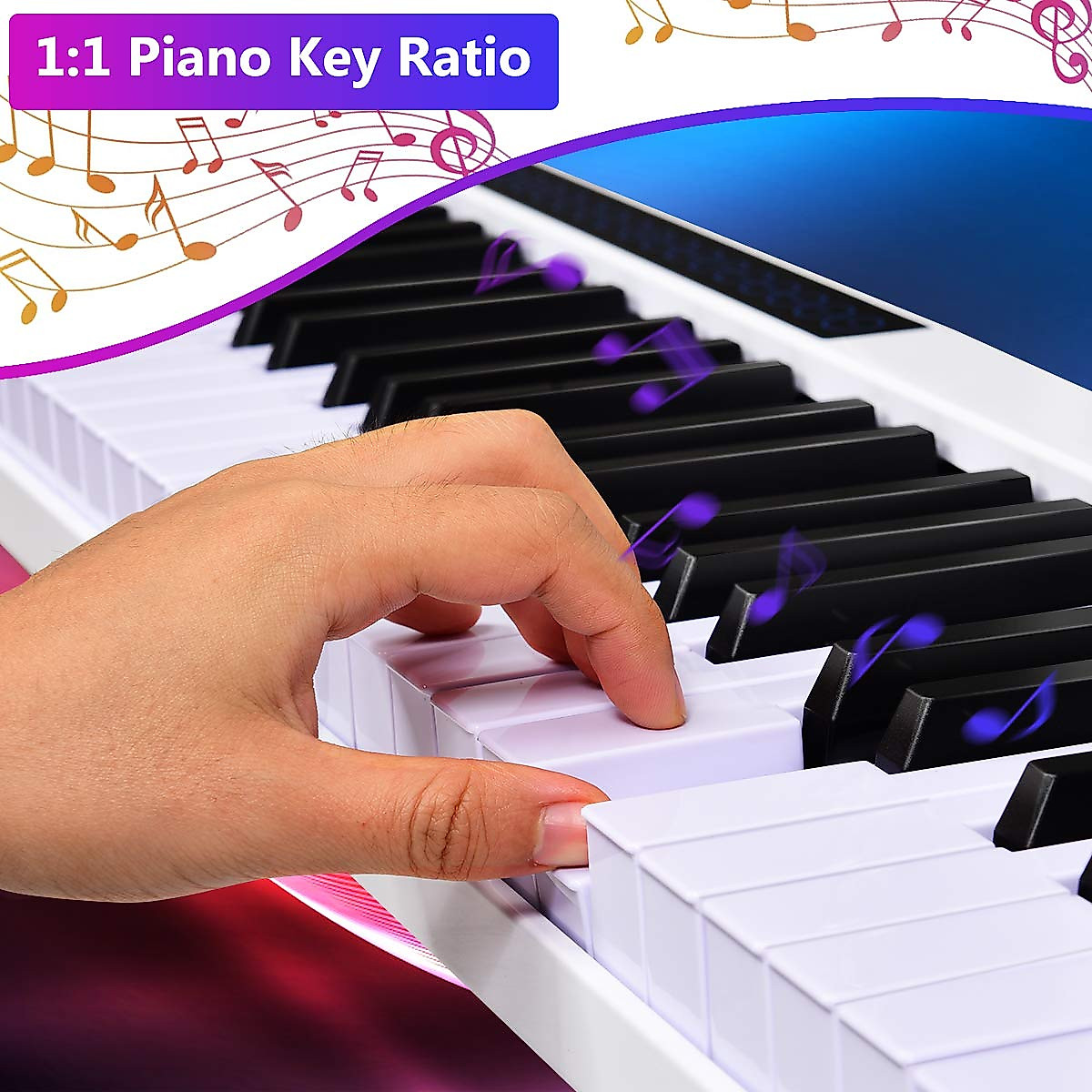 HOMGX 88-key Digital Piano, Portable Electric Keyboard w/Dynamic Adjustment, Connect to Phone, MIDI/USB Interface, External Speaker, Sustain Pedal, 128 Rhythm & 128 Tone, Carry Bag (White)