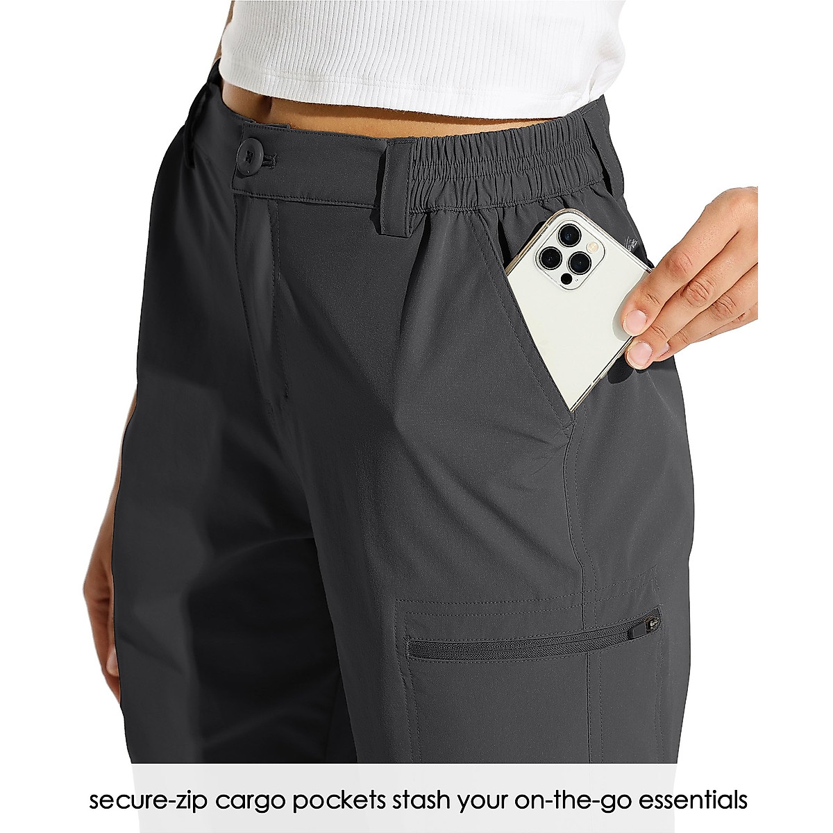 Willit Women's 10" Hiking Cargo Shorts Stretch Golf Active Long Shorts Quick Dry Outdoor Summer Shorts Deep Gray M