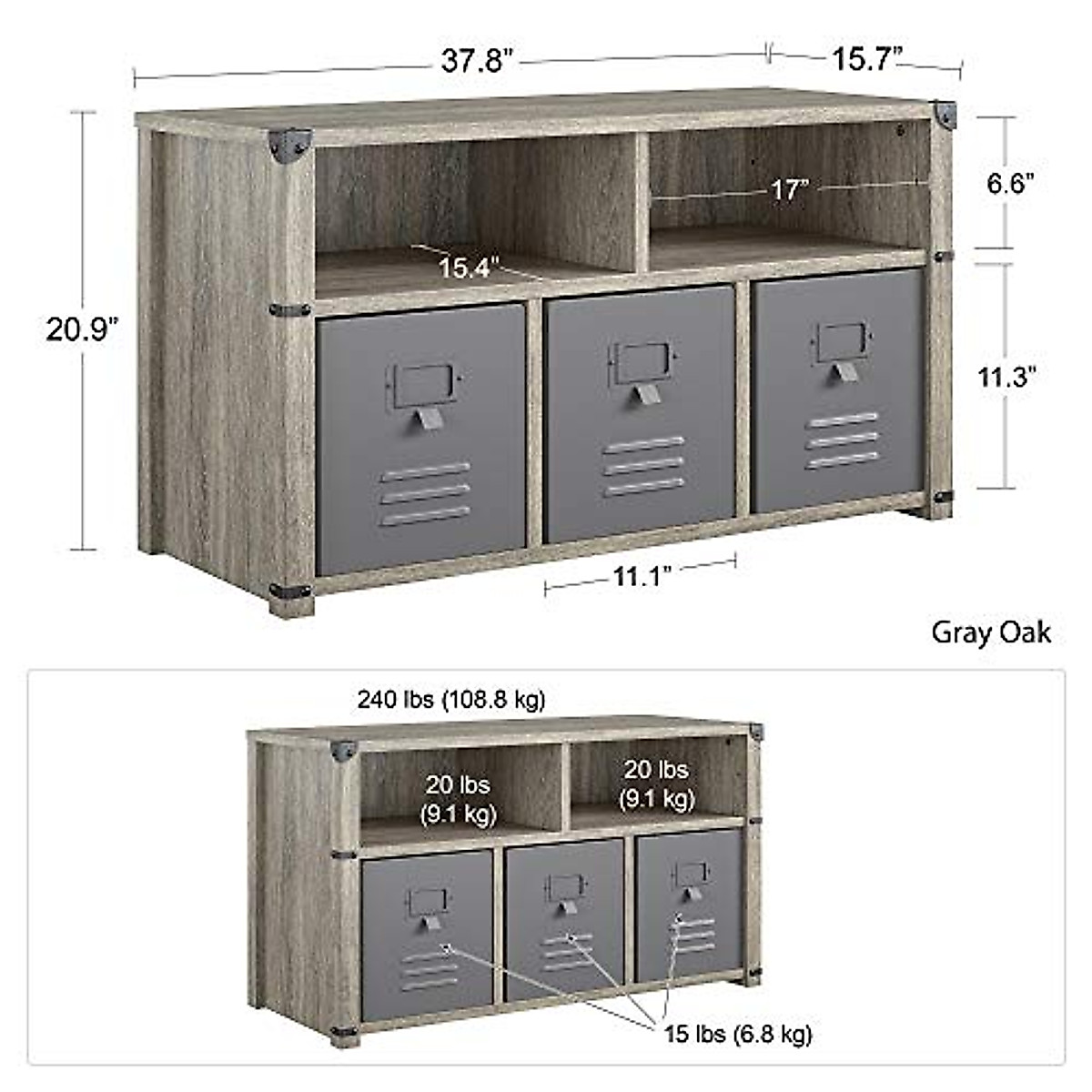 Little Seeds Nova Bedroom Grey Storage Bench, Gray Oak