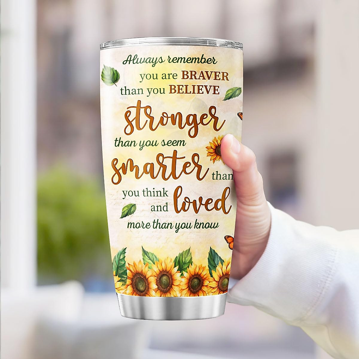 JENOIS Flower Floral Cups, Sunflower Gifts, Sunflower Inspirational Quotes, Tumbler 20 Oz With Lid And Straw