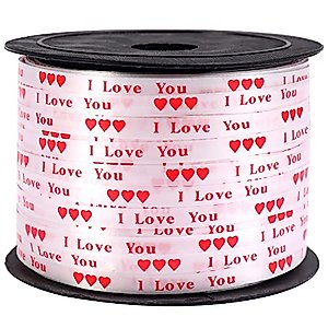 Valentine I Love You Ribbon Roll - 100 Yards, Red Heart Ribbon Wired | Red and White Valentine Ribbon for Gift Wrapping | Hearts Print Valentines Ribbon for Flower Crafts | Valentine Curling Ribbon