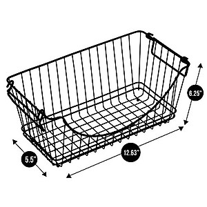 Smart Design Stacking Baskets with Handles - Set of 6 Medium - Steel Metal Wire - Fruit Produce & Vegetable Safe Storage Bin Organizer - Pantry Counter Stand Rack - Kitchen - 12.63 x 5.5 Inch - Black