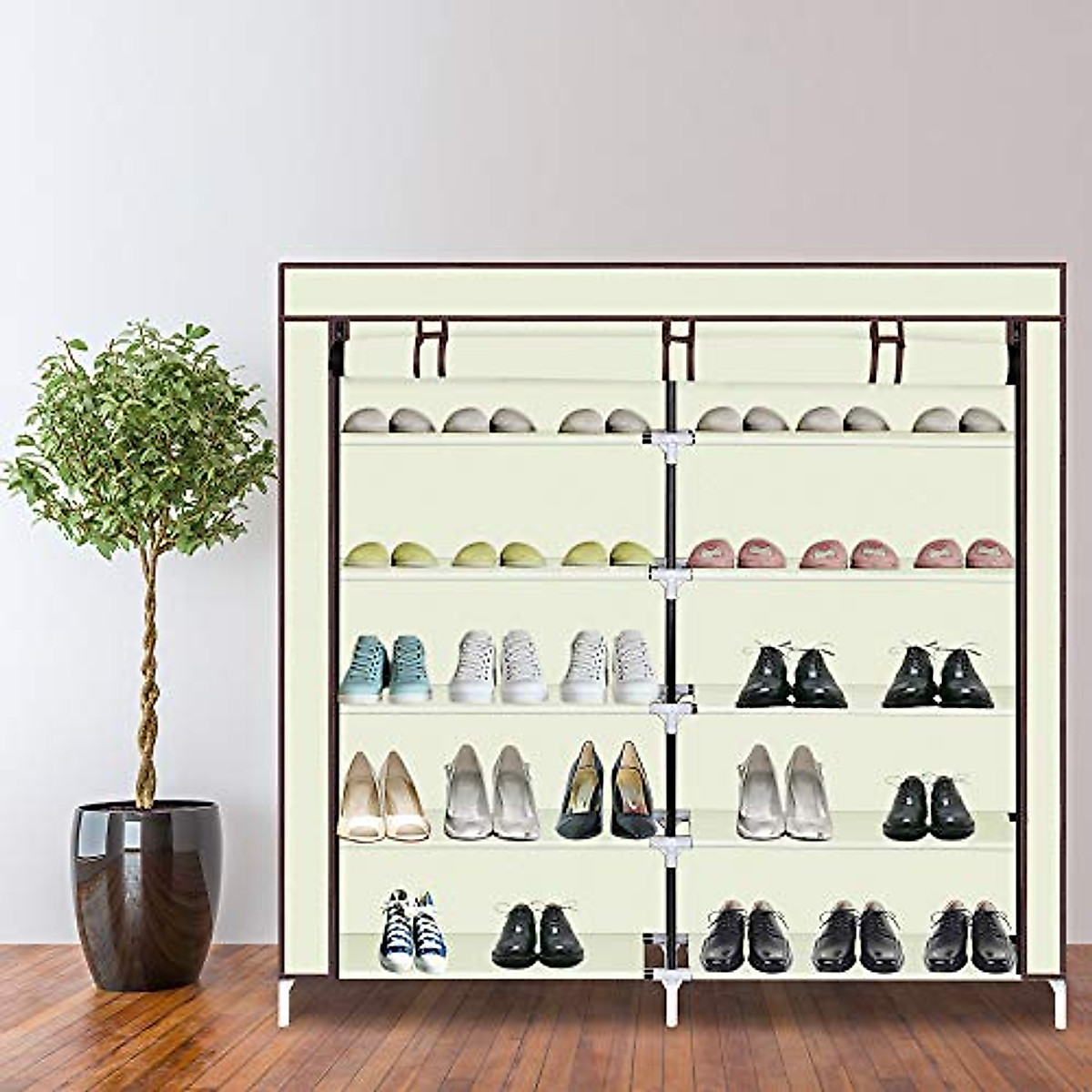 Knocbel 6 Tiers Shoe Rack Dustproof & Water-Resistant Non-Woven Fabric Closet Storage Cabinet Organizer, 44" x 11 1/8" x 43 1/4" (Beige)
