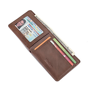 Mens Slim Front Pocket Wallet ID Window Card Case with RFID Blocking - Coffee with Quick Slot