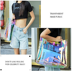 Jainnowa Clear Tote Bag, Hologram Large Clear Tote, Clear Bags Stadium Approved, 16"X 12"X 6" Translucent & Reflective Transparent See Through Big Clear Tote Handbag, Clear Tote Bags