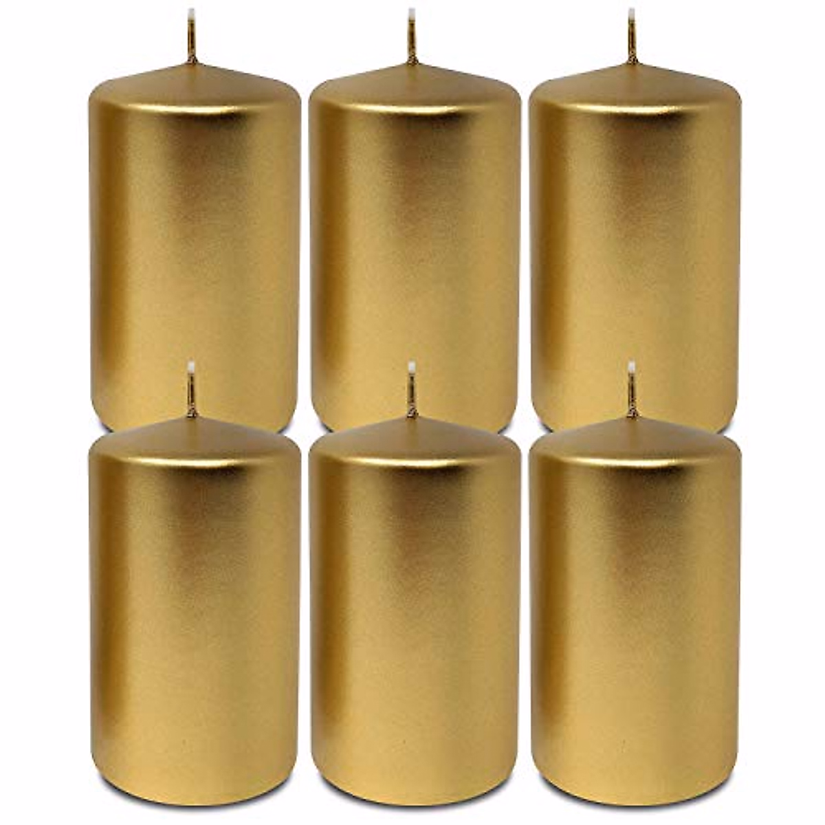 Hyoola Metallic Pillar Candles - 6 Pack - Gold Pillar Candles - European Made Decorative Pillar Candles - 2.4 Inch x 4 Inch