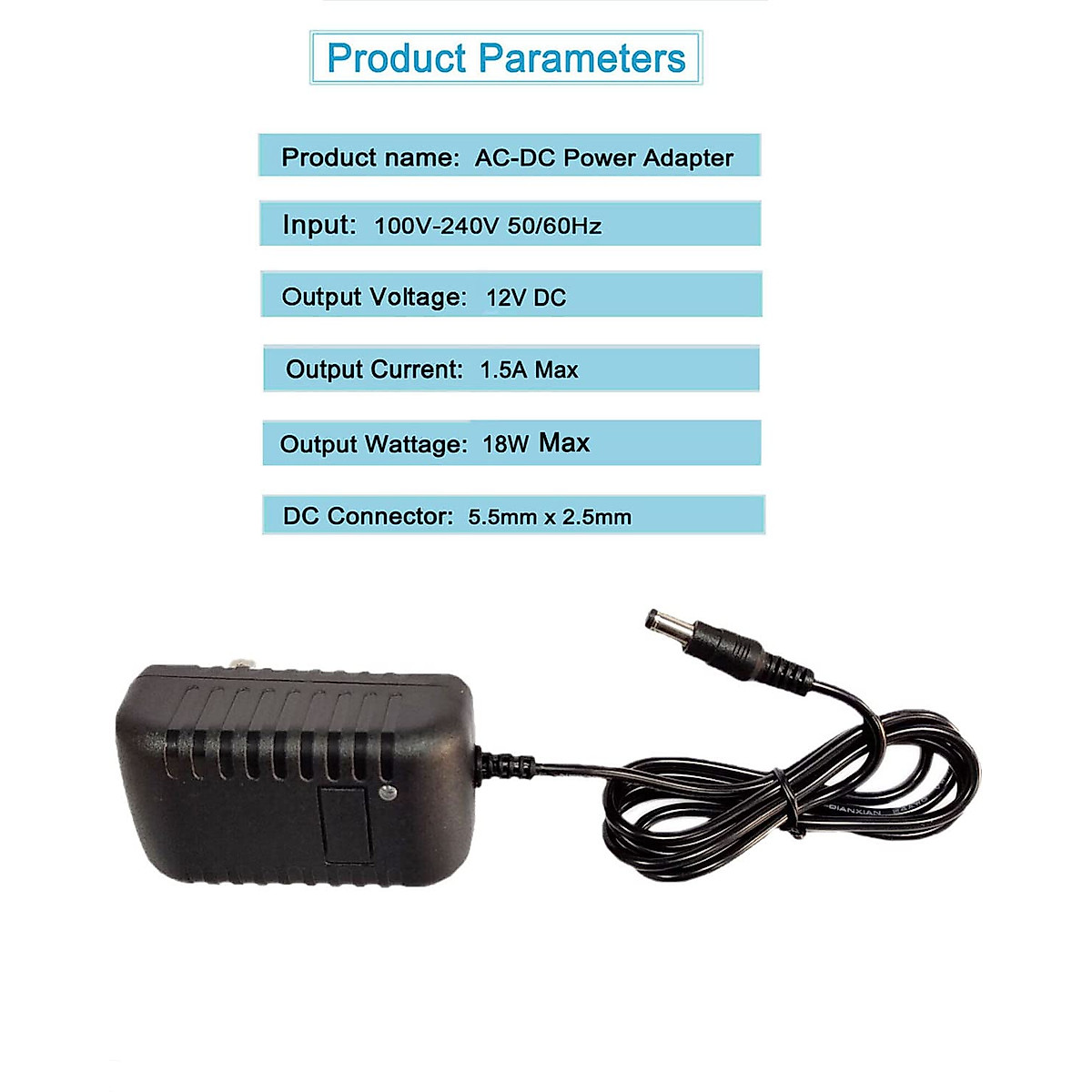 MTYTOT DC 12V 1.5A 1500mA Power Supply Adapter 100-240V AC to DC 12Volt Transformers Switching Power Supply 5.5mm x 2.5/2.1mm DC Plug for 12V led Strip Light CCTV Camera,12 Volt 1.5Amp AC/DC Adapter