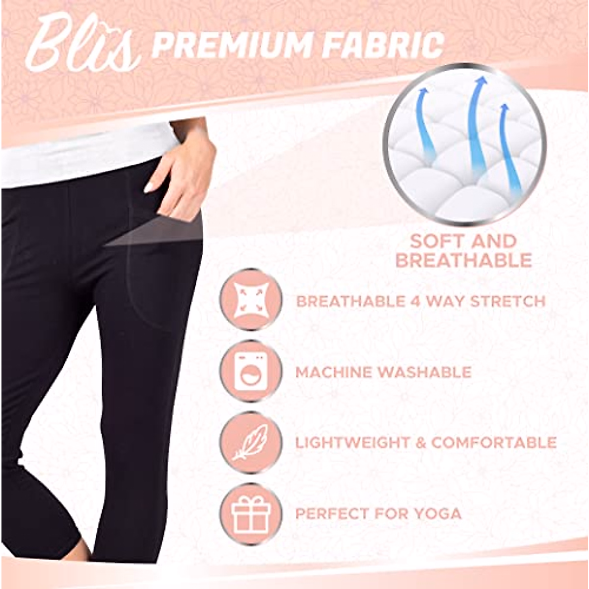 Blis Workout Leggings for Women Fold Over Maternity Leggings Yoga Pants for Women Capri Length 3 Packs Available Black/White Small