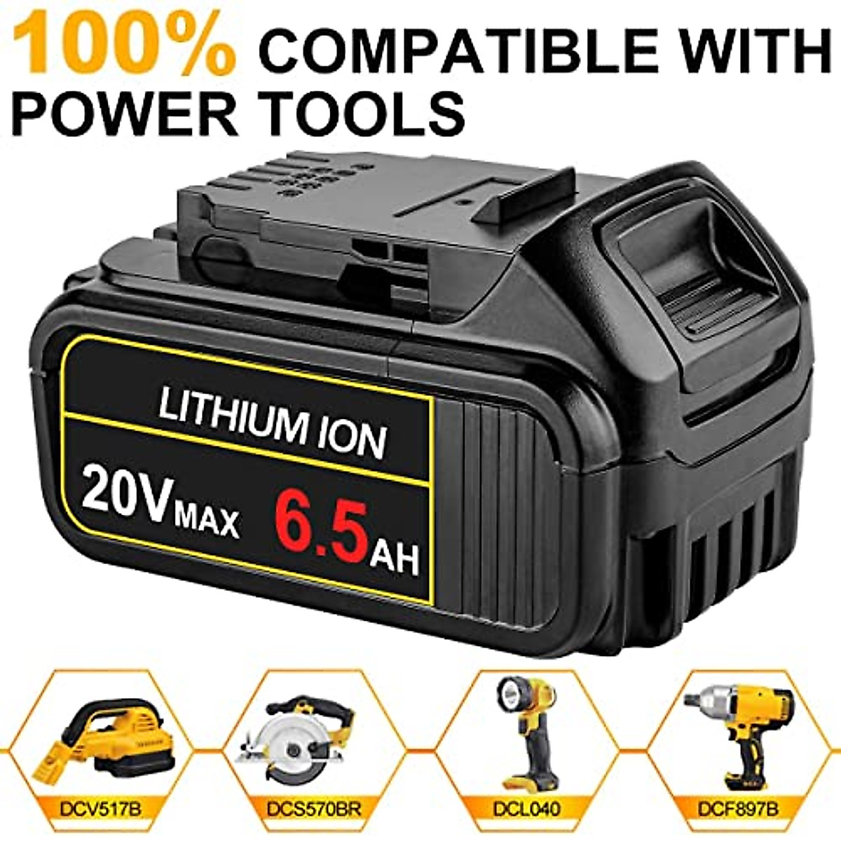 ANTRobut 2Pack 20V 6.5Ah Replacement for Dewalt 20V Battery Max XR DCB205 DCB206 Compatible with Dewalt DCD/DCF/DCG Series with DCB102 20V Dual Port Battery Charger