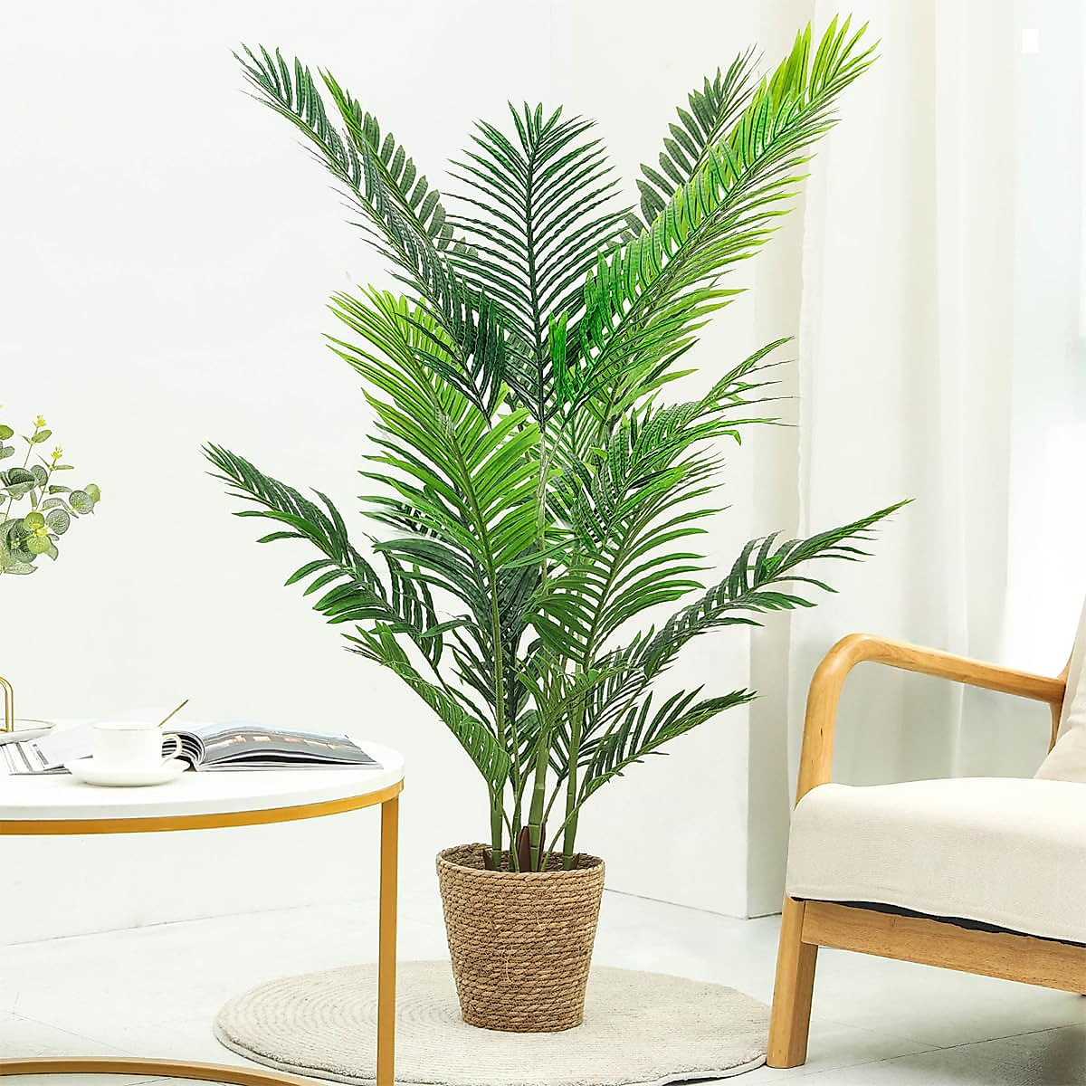 JUSTOYOU 2 Pack Artificial Palm Tree Plant, 5FT Large Fake Silk Tree with Pot for Indoor and Outdoor Home Office Garden Modern Decoration Gift (2 Pack)