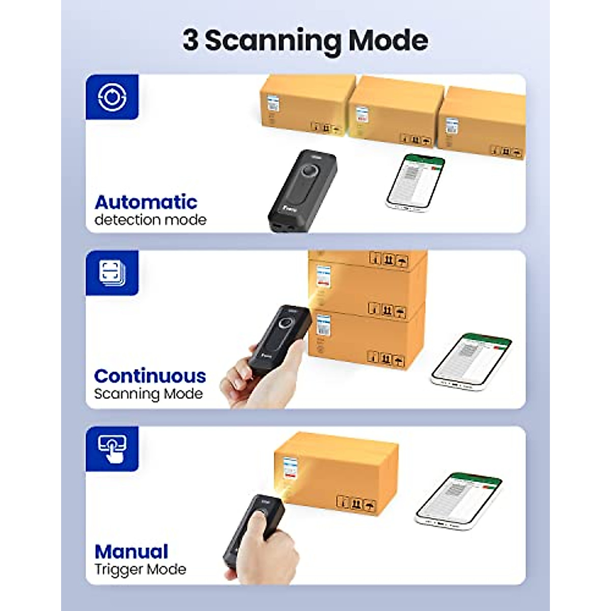 Eyoyo 2D Bluetooth Barcode Scanner Wireless with Clip, 2000mAh Battery with Level Indicator, Portable Mini QR Bar Code Reader for Library Book Inventory Compatible with iPhone, iPad, Android Phone