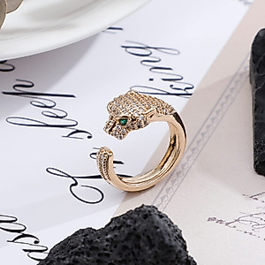 Hofar Leopard Ring for Men Women, Cubic Zirconia Opening Adjustable Animal Band Ring, Fashion Rhinestones Jewelry Gifts for Friend Family Lover