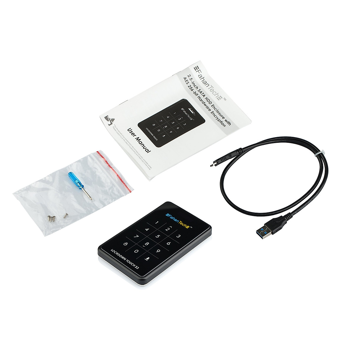 FahanTech Made in Korea - Upgraded SATA III Lockdown Series AES 256-bit Hardware Encrypted Hard Drive Enclosures (SATA III Metal-Black)