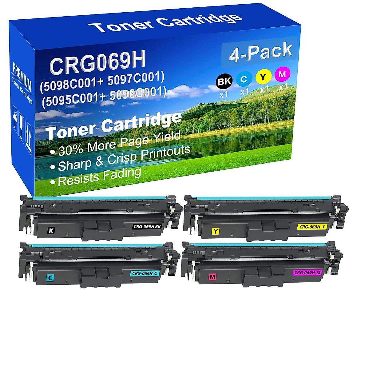 4-Pack (BK+C+Y+M) Compatible High Yield CRG-069H CRG069H (5098C001+ 5097C001+ 5095C001+ 5096C001) Laser Printer Toner Cartridge Used for Canon MF753Cdw MF751Cdw LBP674Cdw Printer