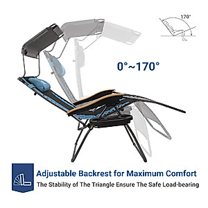 Coastrail Outdoor Zero Gravity Chair Reclining Lounger with Sun Shade, Padded Seat, Mesh Back, Pillow, Cup Holder & Side Table for Sports Yard Patio Lawn Camping, Aqua/Black