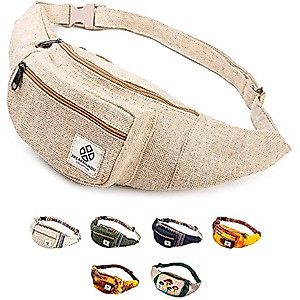 Freakmandu Eco-Friendly Boho Hippie Style Hemp Fanny Pack White Hip Waist Bag for Hiking Running Jogging (Nirvana)