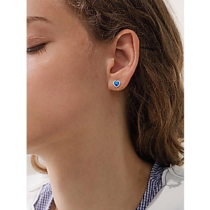 ChicSilver Women March Birthstone Jewelry 925 Sterling Silver Heart Blue Aquamarine Stud Halo Earrings 7mm Birth Stone Hypoallergenic Earrings for Women