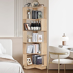 tonchean 5-Tier Corner Bookshelf 69" Tall Modern Wooden Corner Bookcase L-Shaped Shelf Storage Display Rack for Bedroom, Living Room, Home Office