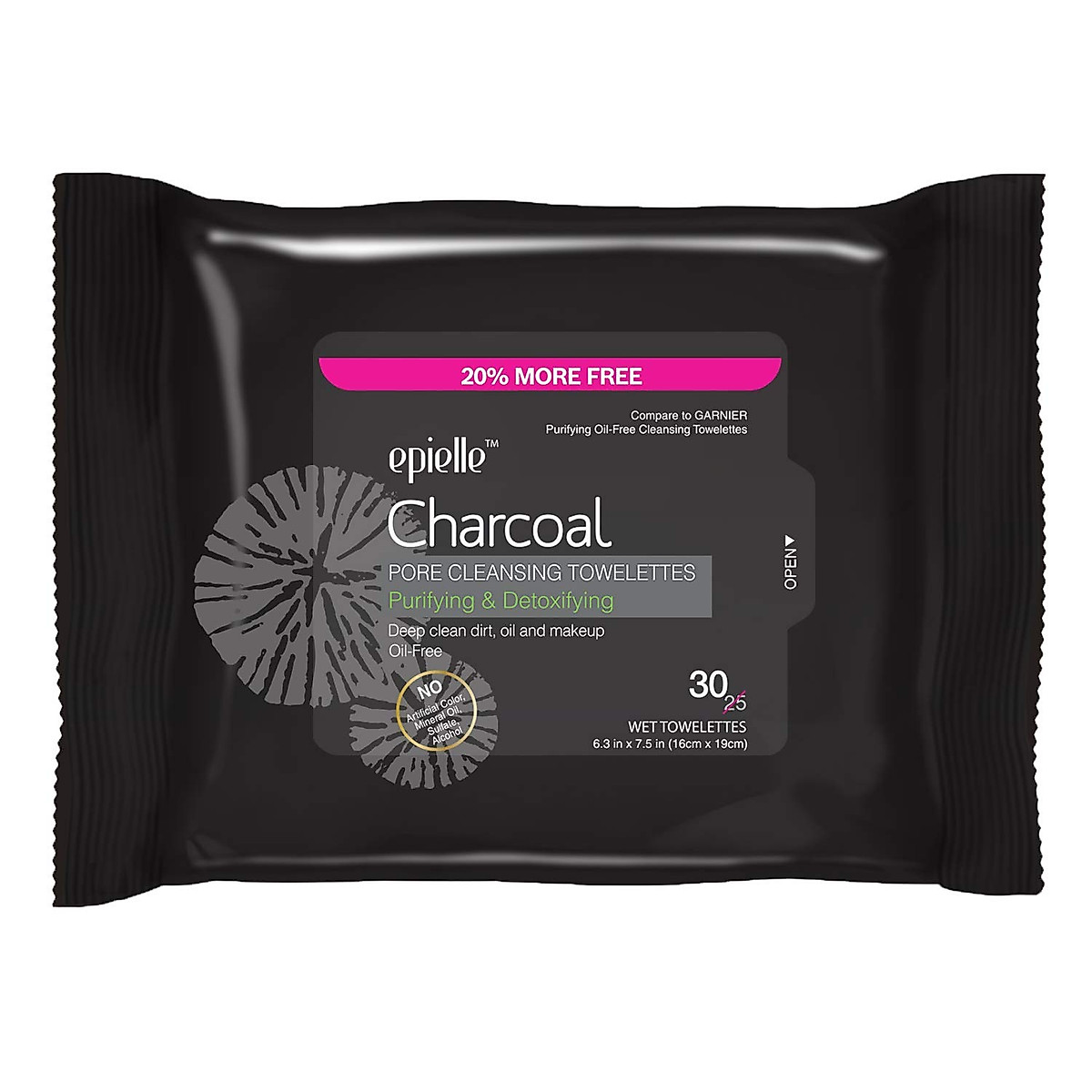 Epielle Charcoal Makeup Remover Wipes | Soft & Gentle for All Skin Types | Removes Dirt, Oil, Waterproof Makeup | 6 Pack | Korean Skincare