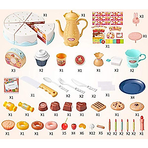 Birthday Cake Toys Set, Geyiie Cake Play Tea Party Dessert Set with Light, 88 PCS Pretend Play Cutting Food with Chocolate,Fruit Decor,Candles and More,Gift Choice for Toddlers Boys Girls