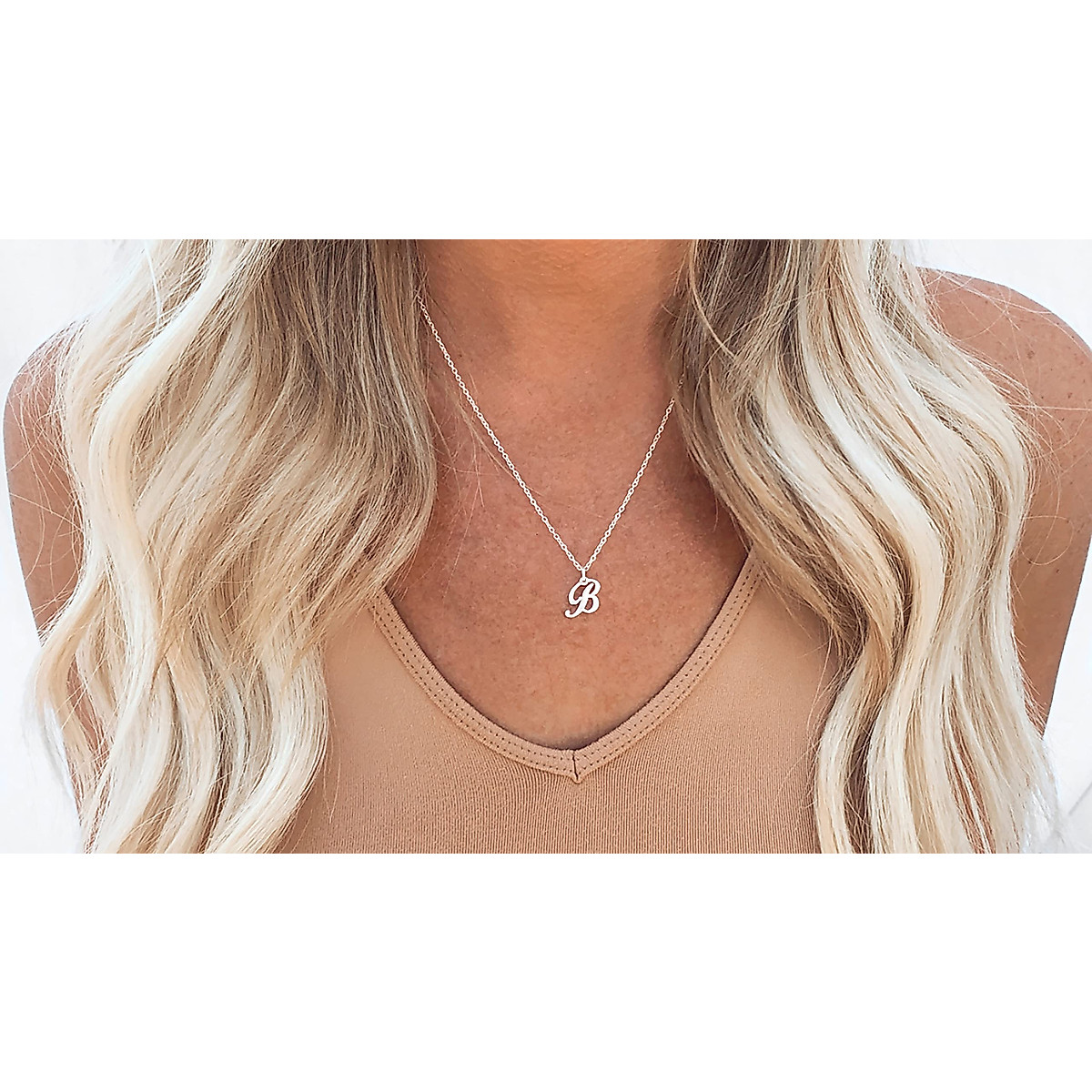 Silver B Necklace A-Z Letter Pendant Necklace for Women 14k Gold/Rose Gold Plated or 925 Sterling Silver Cute Pretty Dainty Girls Women's Capital Letter Necklace (B - Sterling Silver)