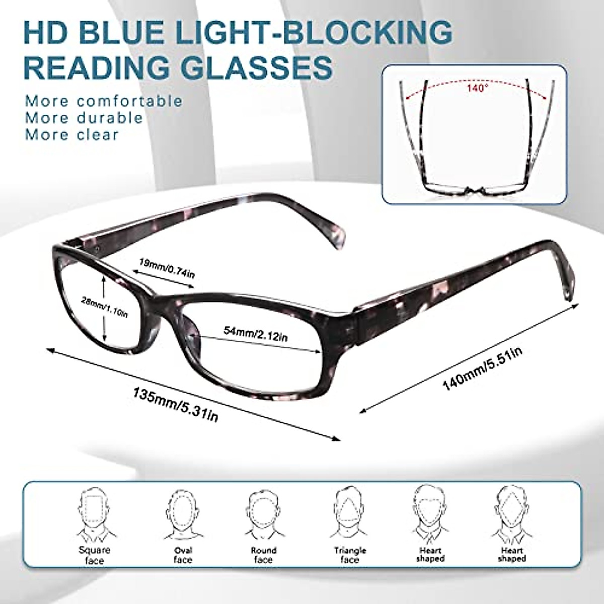 VIDEBLA 5 Pack Computer Reading Glasses Men and Women Anti Eyestrain Blue Light Blocking Glasses for Reading (5 Mix-2, 2.50)