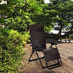 RELAX4LIFE Zero Gravity Lounge Chair - Patio PE Wicker Folding Recliner with Locking System & Widen Armrest, Adjustable Reclining Lounge Chair for Deck, Beach, Backyard (1)