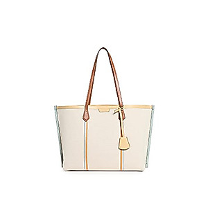 Tory Burch Women's Perry Canvas Triple Compartment Tote, Natural, Off White, One Size
