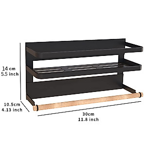 Magnetic Paper Towel Holder for Refrigerator Magnetic Kitchen Towel Bar,Storage Organizer Magnetic Paper Towel Rack Multi Function for Kitchen,Bathroom, Drill Free (Medium, Black)