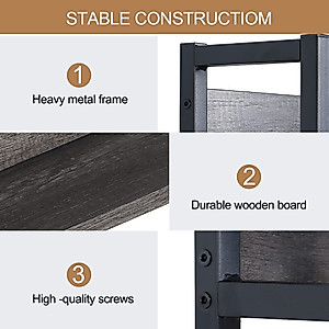 NAIYUFA Kitchen Bakers Rack with Baskets,5-Tier Kitchen Utility Storage Shelf with Hooks, Microwave Oven Stand Rack, Free Standing Kitchen Shelf Vintage Grey