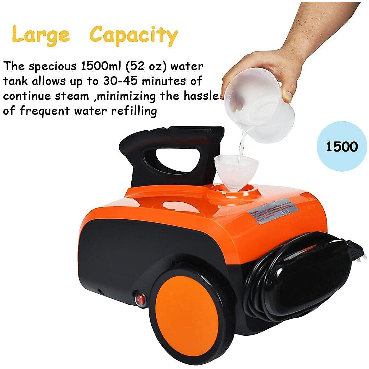 COSTWAY Multipurpose Steam Cleaner with 19 Accessories, Heavy Duty Household Steamer Chemical-Free Cleaning, 1.5L Dual-Tank Rolling Cleaning Machine for Carpet, Floor, Window and Car, Orange+Black